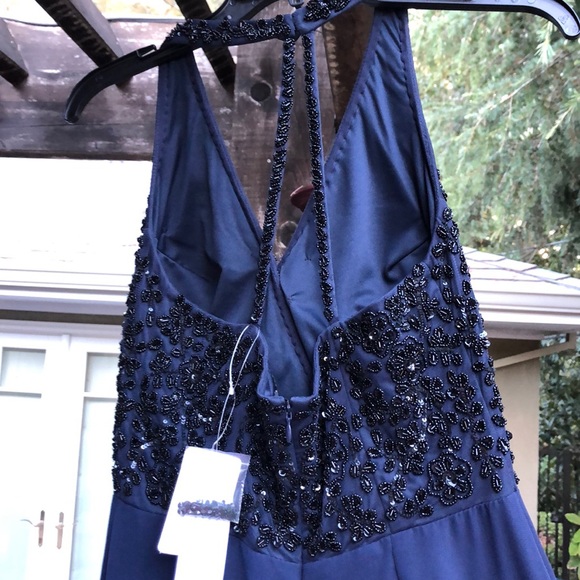 Dresses | Aidon Mattox Blue Beaded Gown | Poshmark